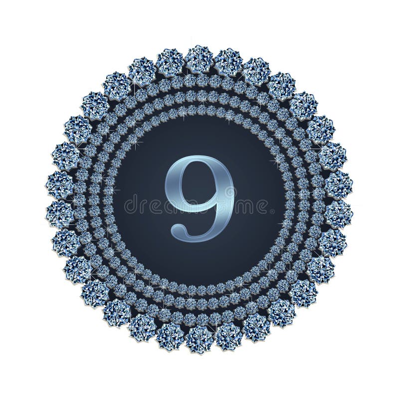 Silver Number "9" in Gemstone Embedded Jewel Frame Stock Illustration ...
