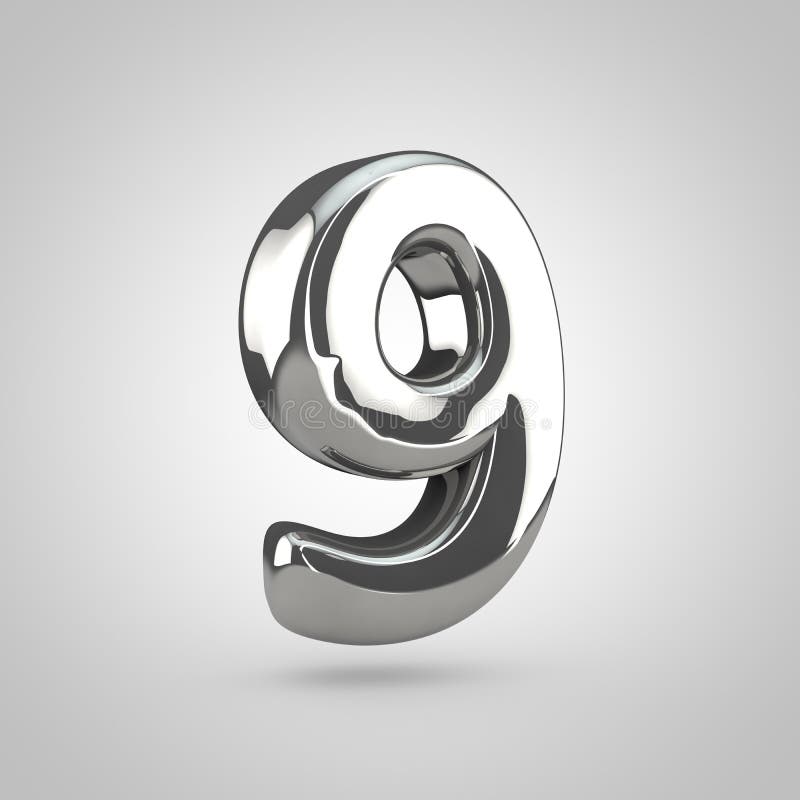 Silver Number 9 Isolated on White Background Stock Illustration ...