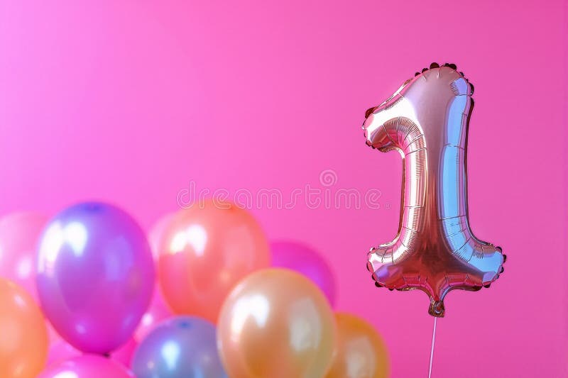 Silver Number One Balloon Celebrating First Birthday with Colorful ...