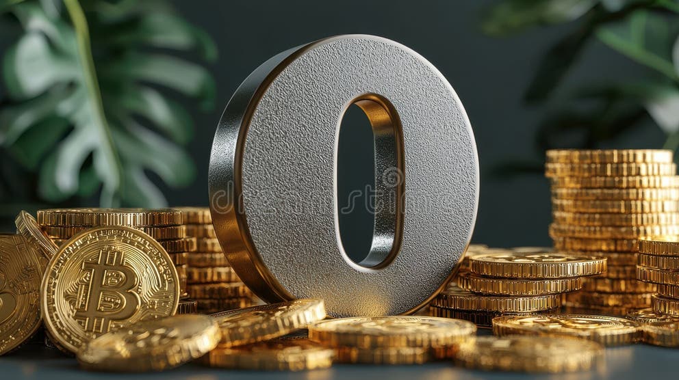Silver Number Zero Surrounded by a Pile of Shiny Gold Coins on a Dark ...