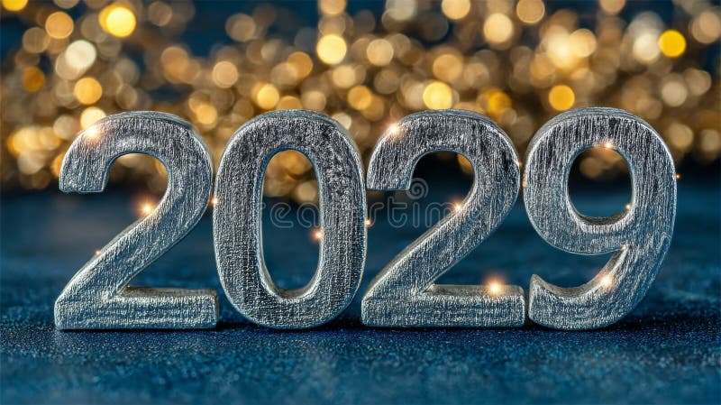 Silver 2029 Numbers on Blue Glitter Background, Sparkling Celebration ...