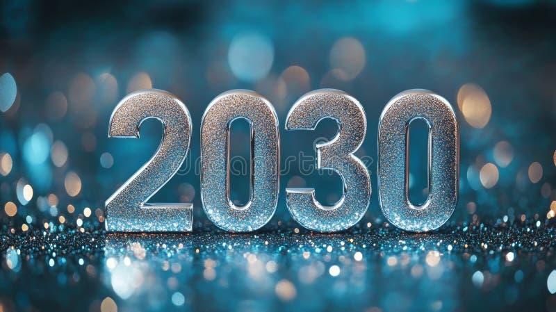 Silver 2030 Numbers on Glittering Teal Background, Symbolizing New Year ...