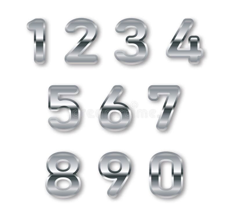 Silver Numbers Set. Digital Metal Gradient Numbers.Vector Numbers ...