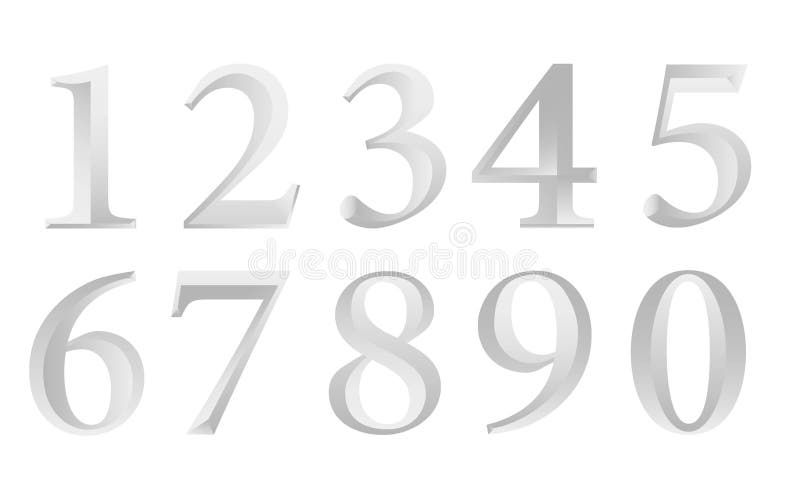 Silver Numbers Set from 0 To 9 in 3D Style Stock Vector - Illustration ...