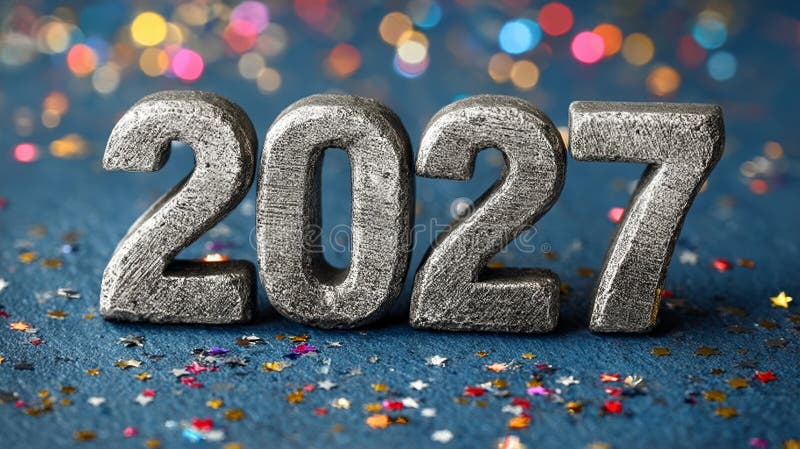 Silver 2027 Numbers Sparkle on a Blue Glitter Background a Festive New ...