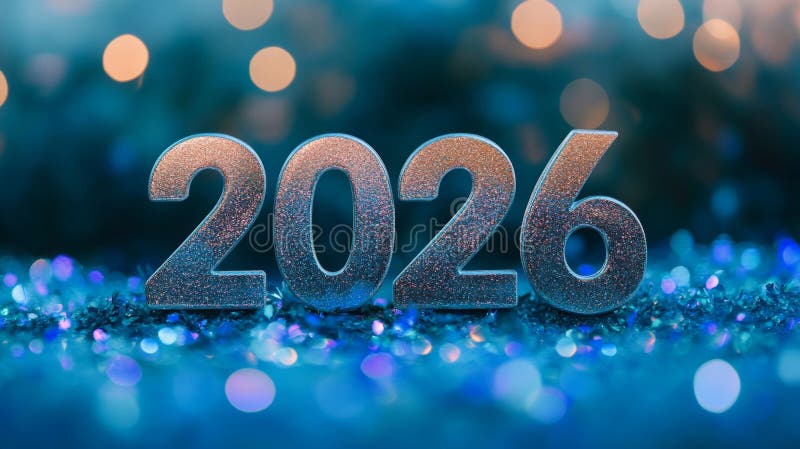Silver 2026 Numbers on Sparkling Blue Glitter Background, New Year ...