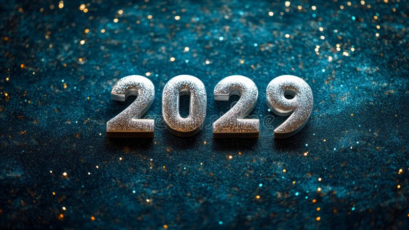 Silver 2029 Numbers on Sparkling Emerald Green Background, New Year ...