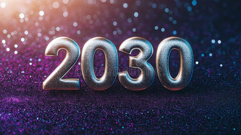 2030 Silver Numbers on Sparkling Glittering Background for New Year ...