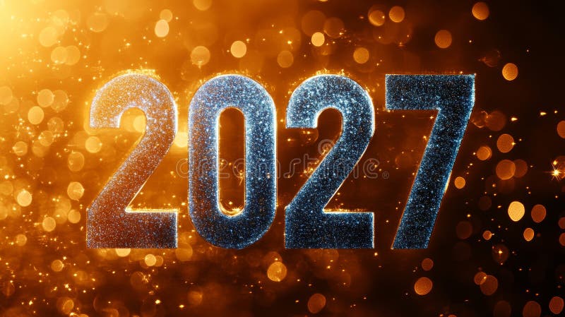 Silver 2027 Numerals Sparkle on a Vibrant Orange Background, Ideal for ...