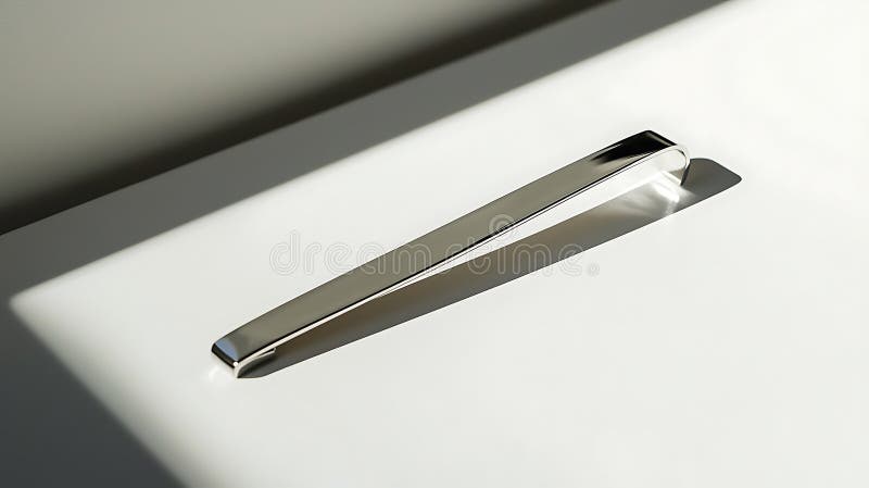 Silver Object with a Curved Handle is Sitting on a White Surface Stock ...