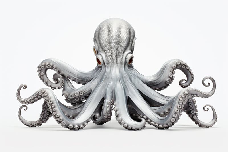 Silver Octopus on a White Background Stock Illustration - Illustration ...