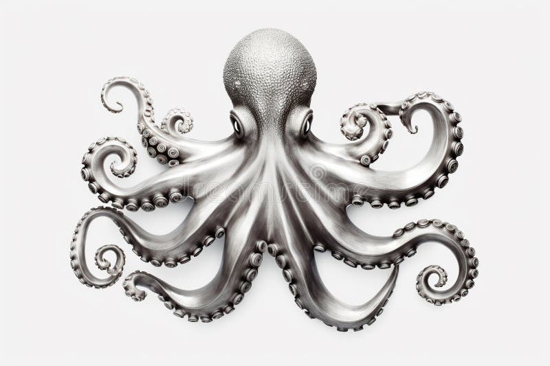 Silver Octopus on a White Background Stock Illustration - Illustration ...