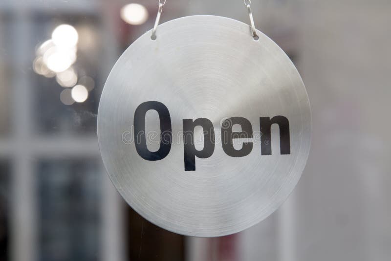 Silver Open Sign stock image. Image of sign, slant, retail - 118568171