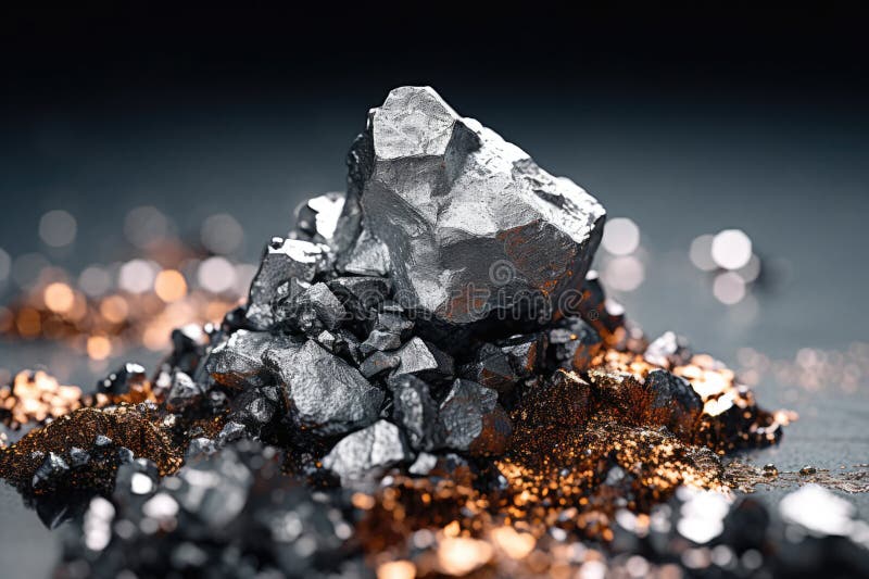 Silver Ore on a Dark Background with Space for Text, Close-up Stock ...