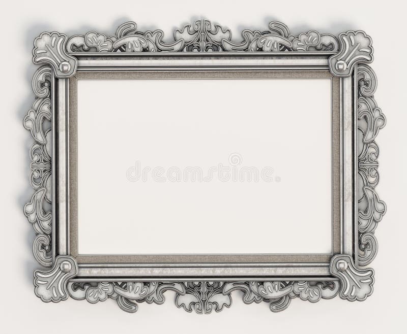 Silver Ornate Vintage Picture Frame. 3D Illustration Stock Illustration ...