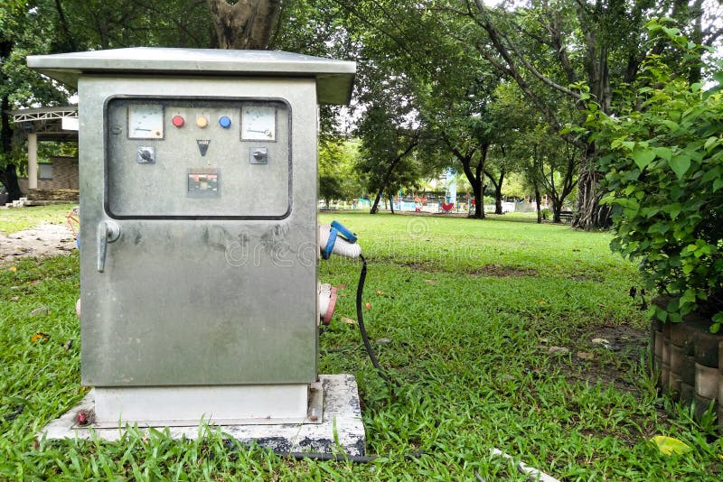 Silver Outdoor Electric Control Cabinet is in the Park. Stock Photo ...