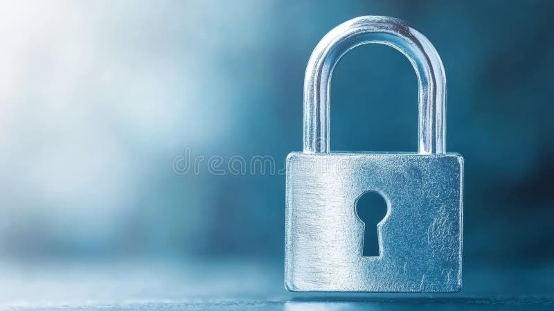 A Silver Padlock, Closed and Locked, Sits on a Blue Background Stock ...