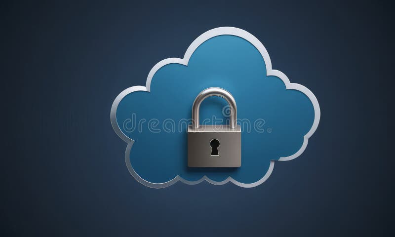 Silver Padlock with Keyhole is Centered Against Blue Cloud-like Shape ...