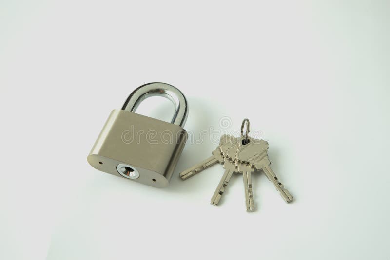 Silver padlock with keys stock image. Image of object - 90627837
