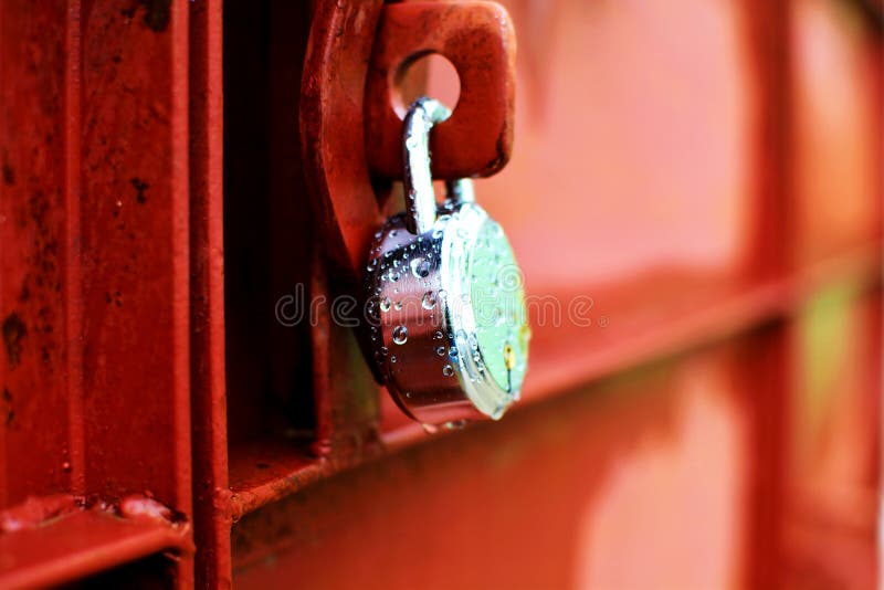 Silver Padlock Lock on on an Iron Gate Stock Image - Image of glass ...