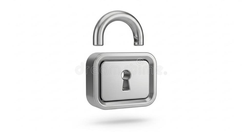 Silver Padlock with a Metallic Finish and Open Shackle. the Lock Body ...