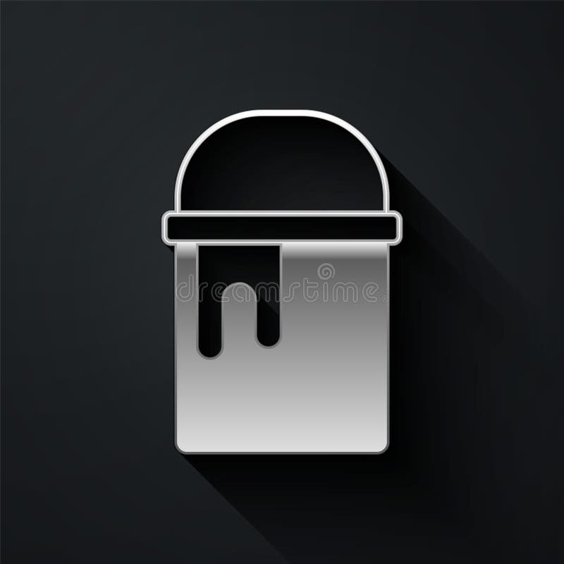 Silver Paint Bucket Icon Isolated on Black Background. Long Shadow ...