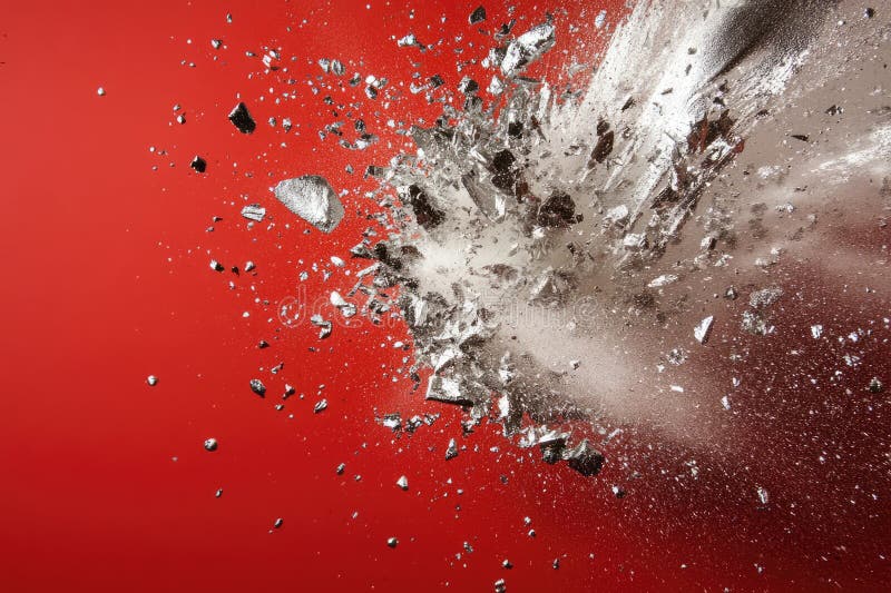 Silver Paint Explosion on Red Background. Mercury Quicksilver Splash ...