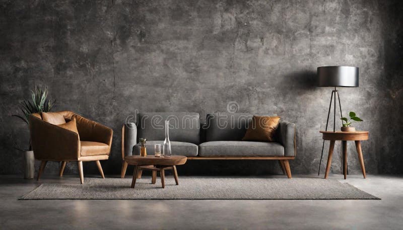 Silver Painted Wall of Living Room Having Matching Colour Sofas Stock ...