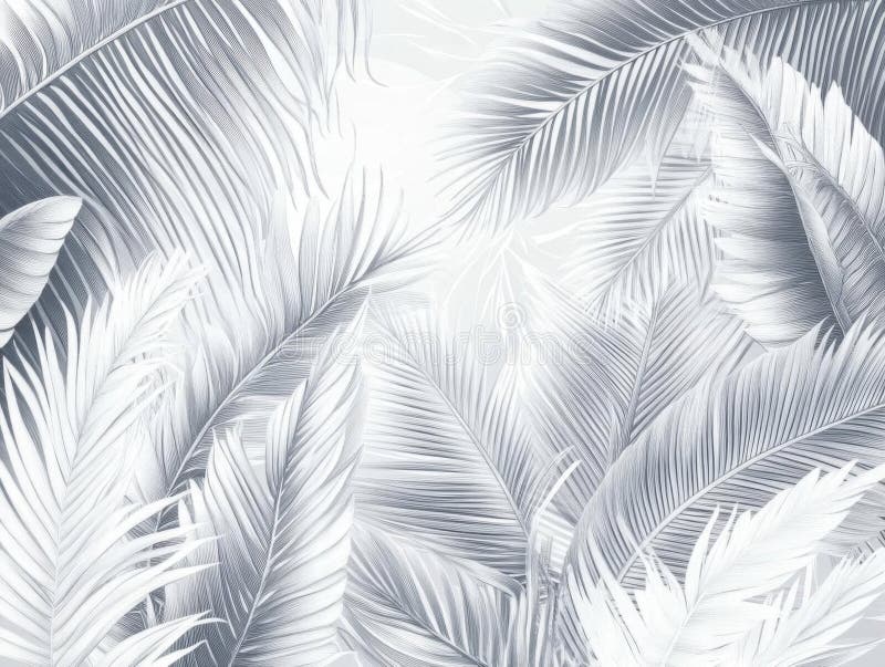 Silver Palm Leaves Abstract Background, Minimalist Tropical Design ...