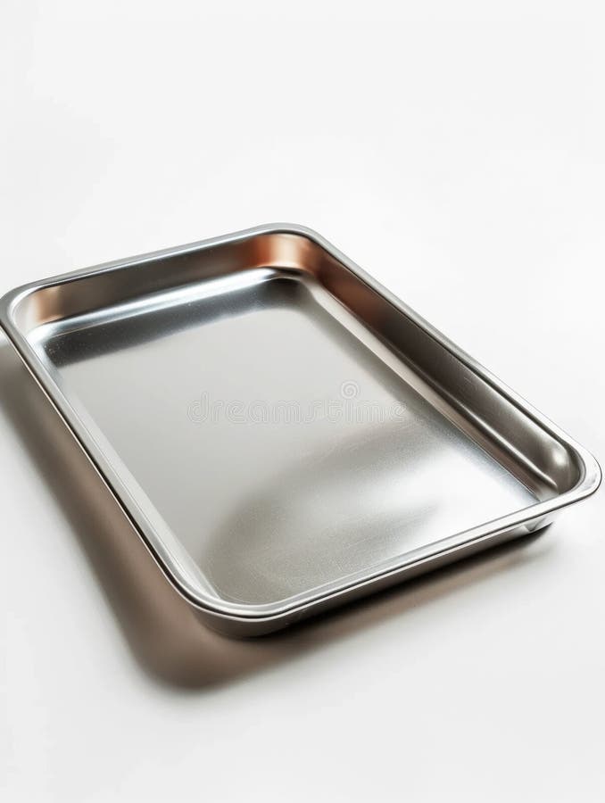Silver Pan Sits on White Surface Stock Image - Image of cookware, shiny ...