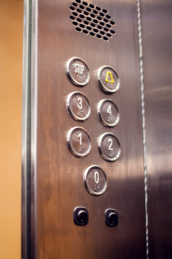 Silver Panel with Buttons in the Elevator Stock Photo - Image of floor ...