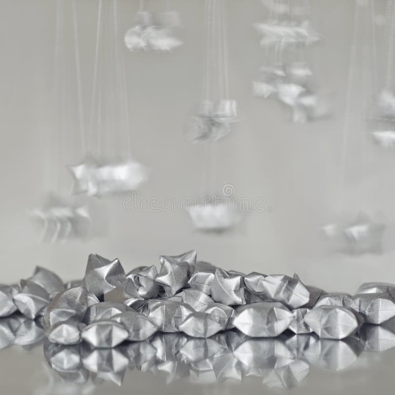 Silver paper stars. stock photo. Image of movement, light - 24548902