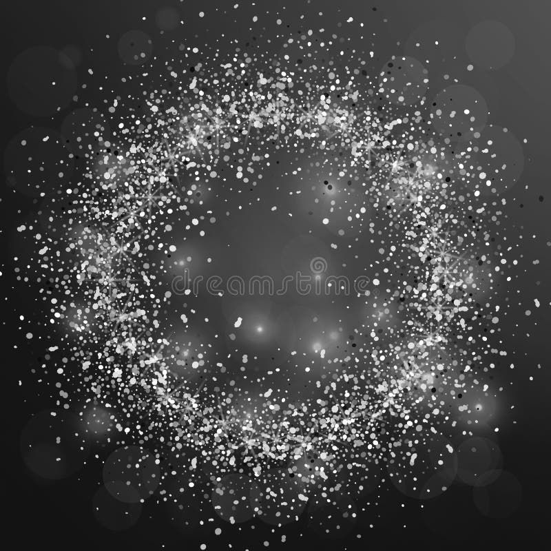 Silver Particles in Circle Form on Dark Background. Lights Shine Effect ...
