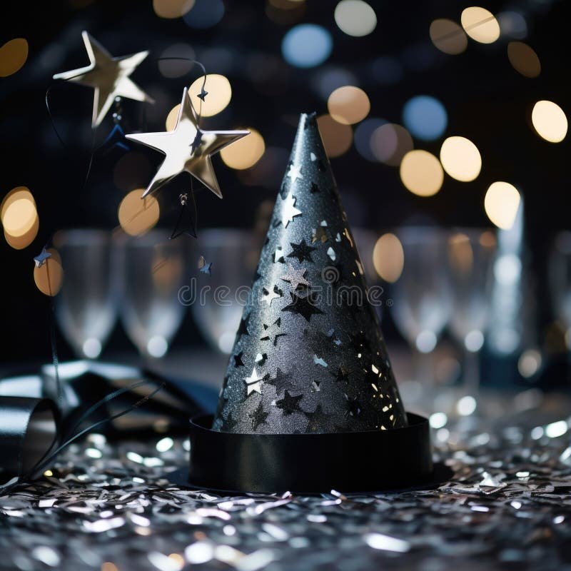 A Silver Party Hat with Stars on it, AI Stock Illustration ...