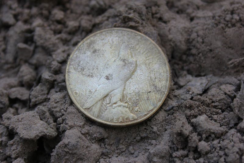 1922 Silver Peace Dollar on Ground in Dirt. Back View Stock Image ...