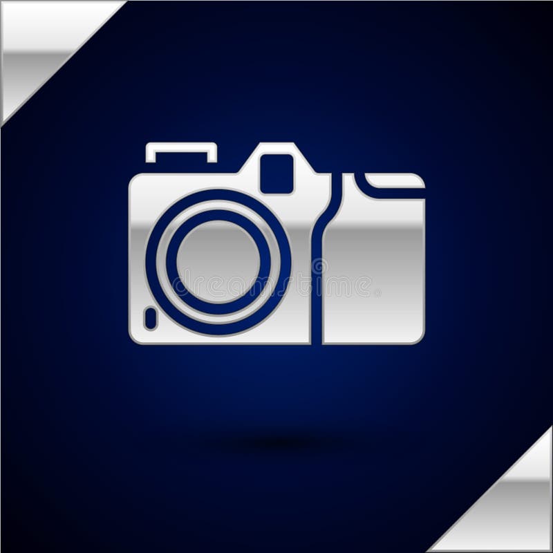 Silver Photo Camera Icon Isolated on Dark Blue Background. Foto Camera ...
