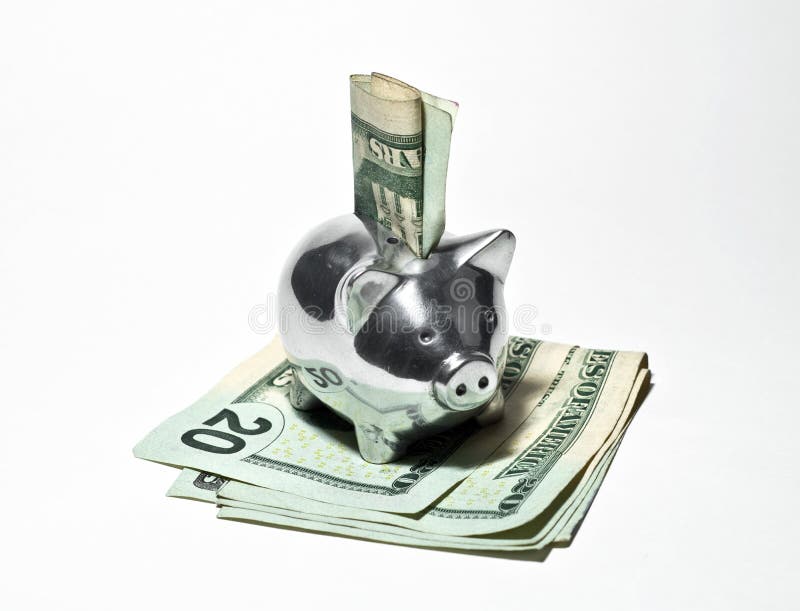 Silver Piggy Bank with Euros Stock Photo - Image of cash, money: 20867766