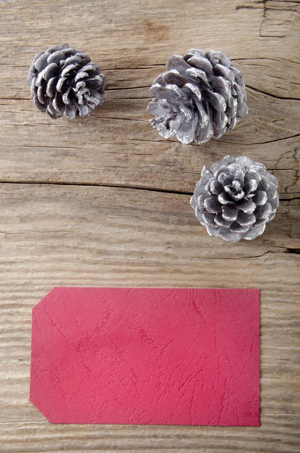 Silver Pine Cones and Red Gift Tag Stock Photo - Image of pine, label ...
