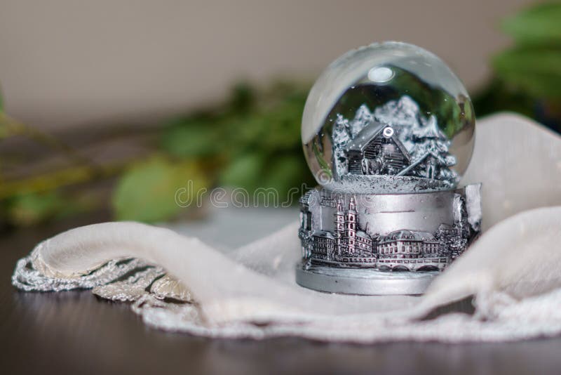Silver-plated Crystal Snow Globe with Snowfall Effect Decoration Inside ...