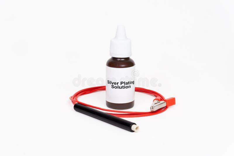 Silver Plating Solution Bottle with Electrode Holder on White ...