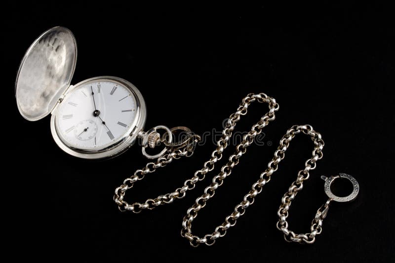 Silver Pocket Watch with Chain Stock Photo - Image of silver, jewels ...