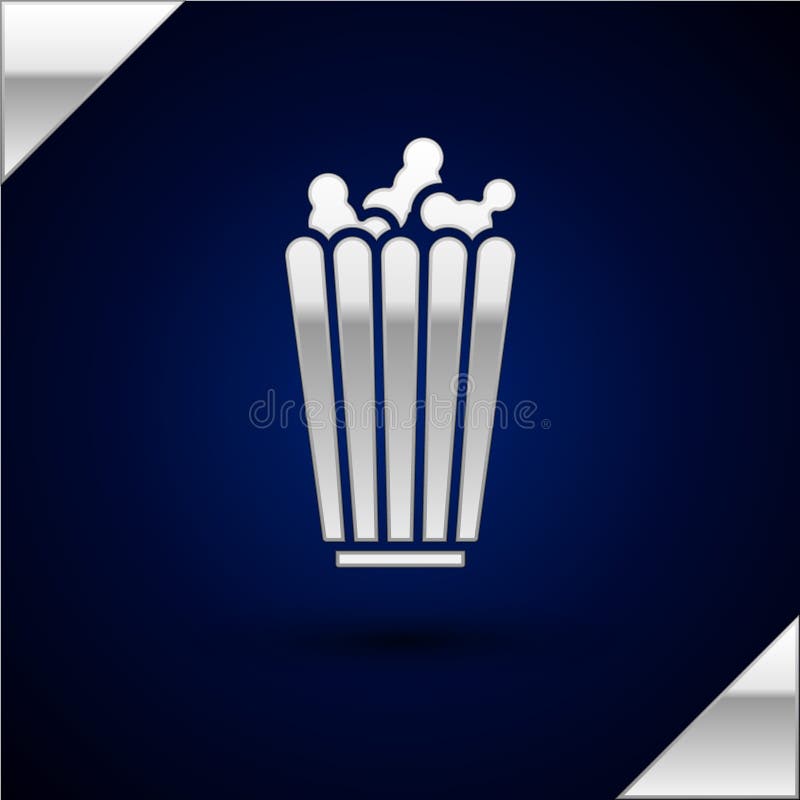 Silver Popcorn in Cardboard Box Icon Isolated on Dark Blue Background ...