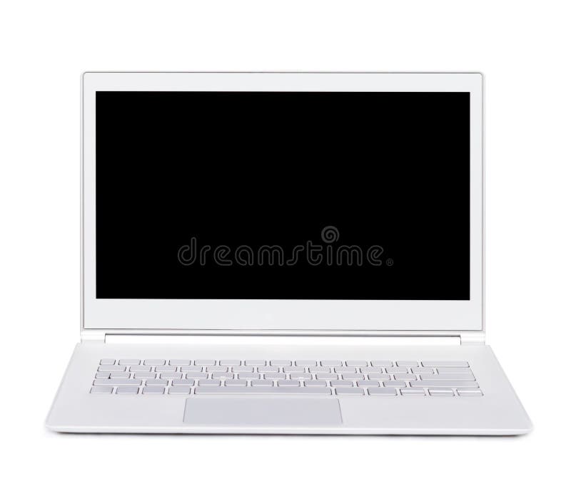 Silver Portable Ultra Thin Laptop. Isolated. Front View. Stock Photo ...