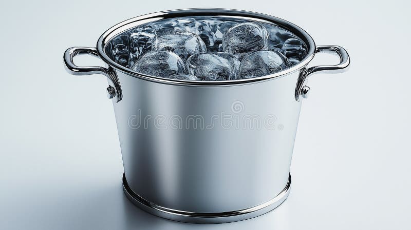 A Silver Pot Filled with Ice Cubes. the Pot is Sitting on a White ...