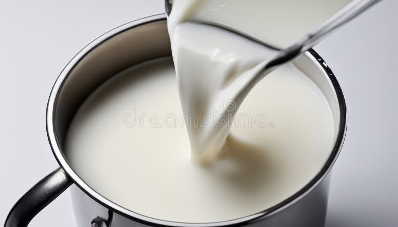 A Silver Pot Filled with Milk Being Poured from a Pitcher Stock ...