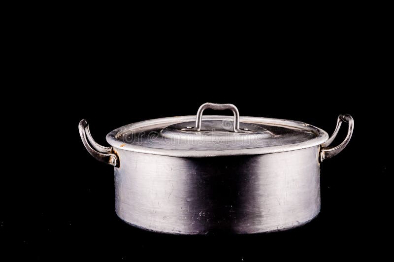 Silver Pot Lid Sits Black Background Stock Photos - Free & Royalty-Free ...