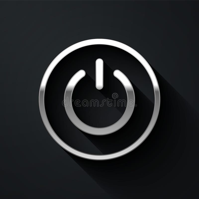 Silver Power Button Icon Isolated on Black Background. Start Sign. Long ...