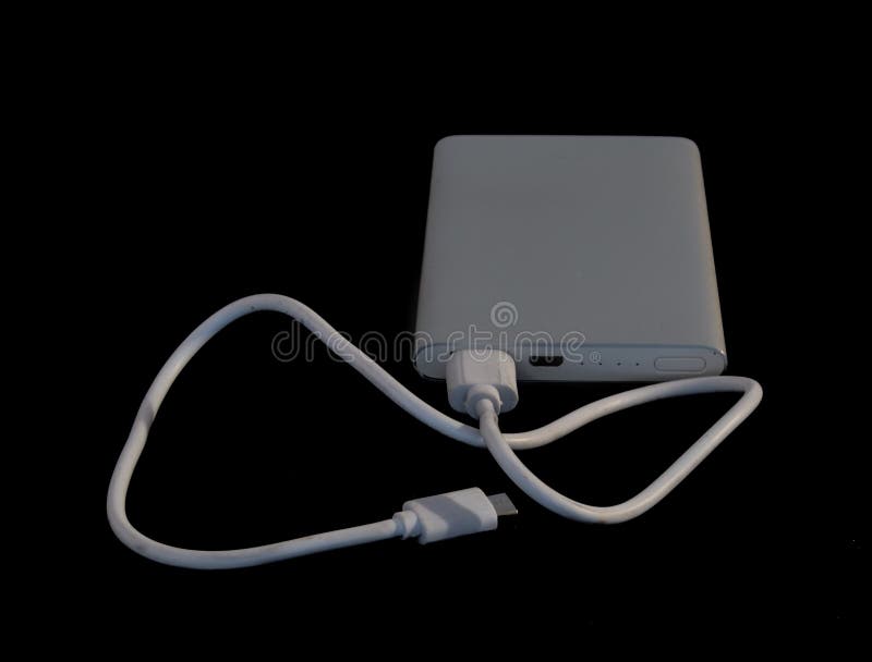 A Silver Powerbank with White Micro Usb Cable Stock Image - Image of ...