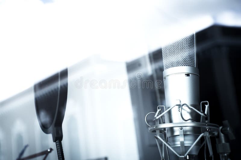 Silver Professional Microphone in Recording Studio Stock Photo - Image ...