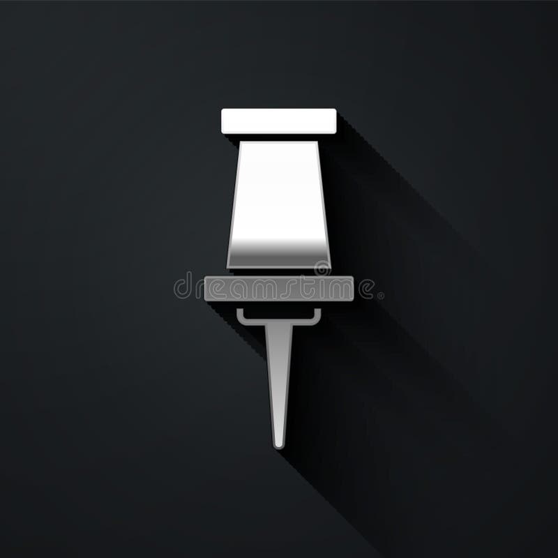 Silver Push Pin Icon Isolated on Black Background. Thumbtacks Sign ...